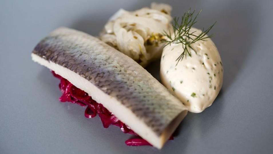 Sweet soured herring with beetroot chutney and horseradish cream | Top ...